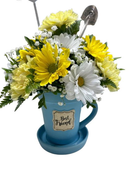 Best Friend Flower Pot Mug Arrangment | Ivy Leaf Florist